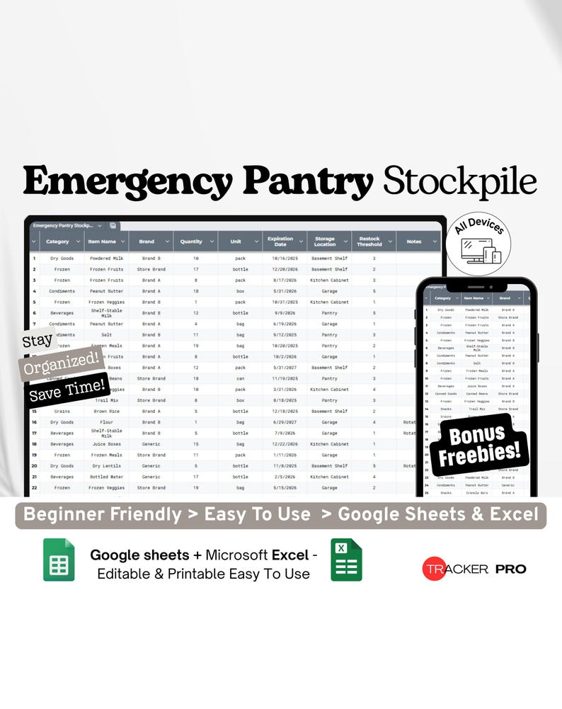 Emergency Pantry Stockpile Tracker Google Excel, Food Storage Inventory ...