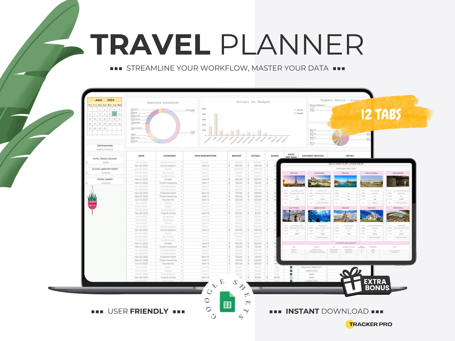 Travel Planner Excel Spreadsheet, Travel Budget Google Sheets, Travel ...