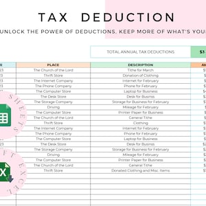 Tax Deduction Tracker Excel Spreadsheet, Editable Tax Deductions List ...