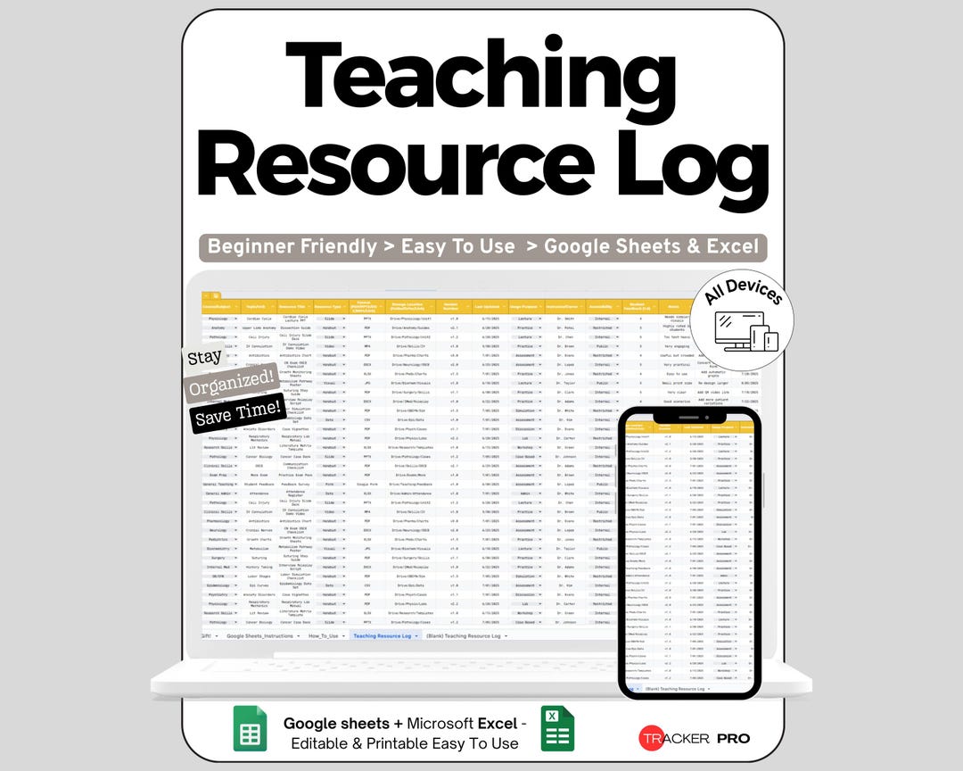 Teaching Resource and Materials Organizer Google Sheets, Track ...