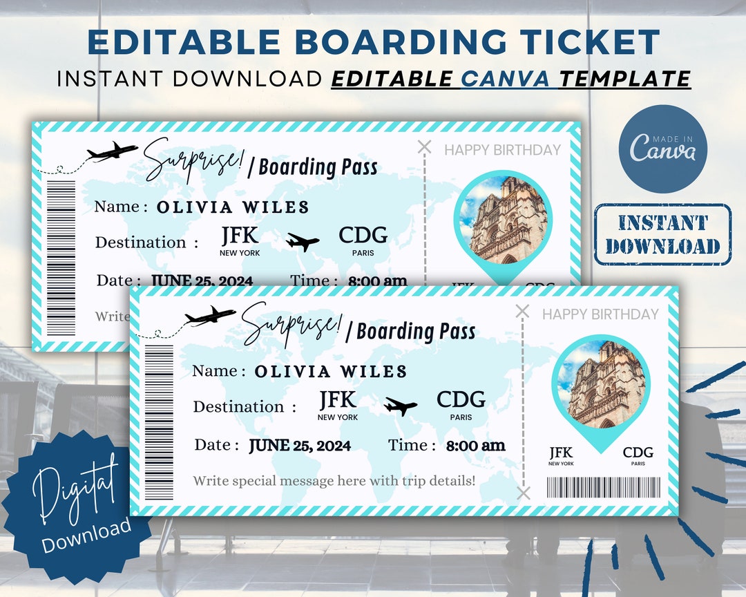 Editable Boarding Pass Template, Canva Boarding Pass, Customizable ...