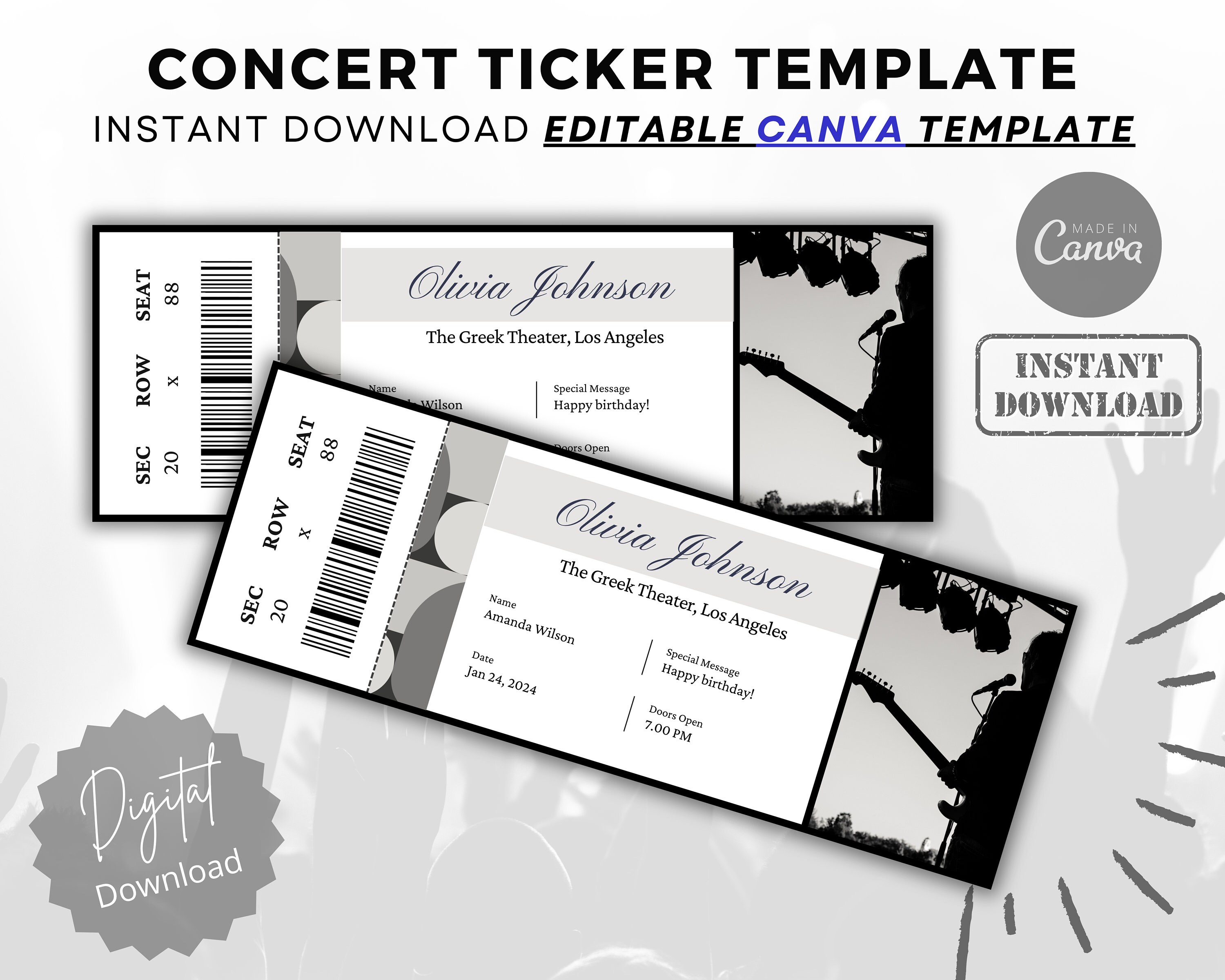 Concert Ticket Template, Editable Event Ticket Canva Template, Custom ...