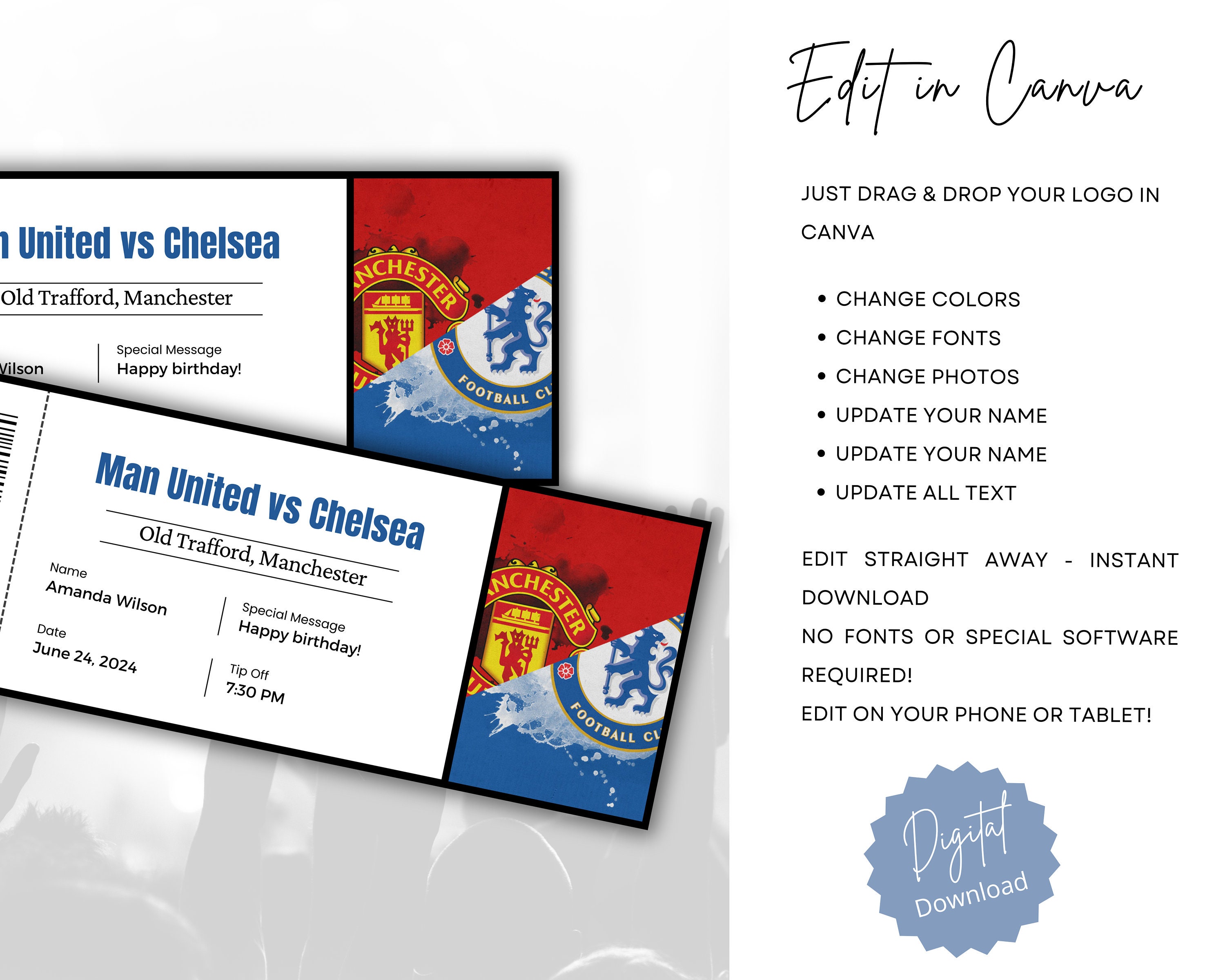 Editable Sports Ticket Template DIY Sporting Ticket Custom - Etsy