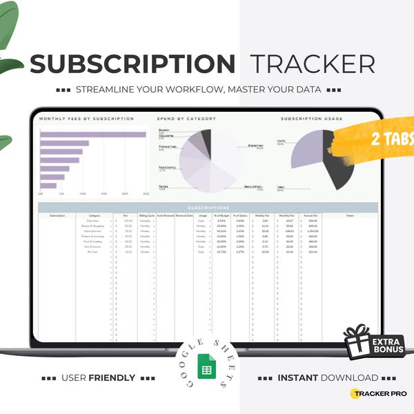 Subscription Tracker Spreadsheet Excel - Etsy