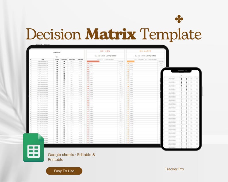 Decision Matrix Template - Google Sheets Template, Priority Task ...
