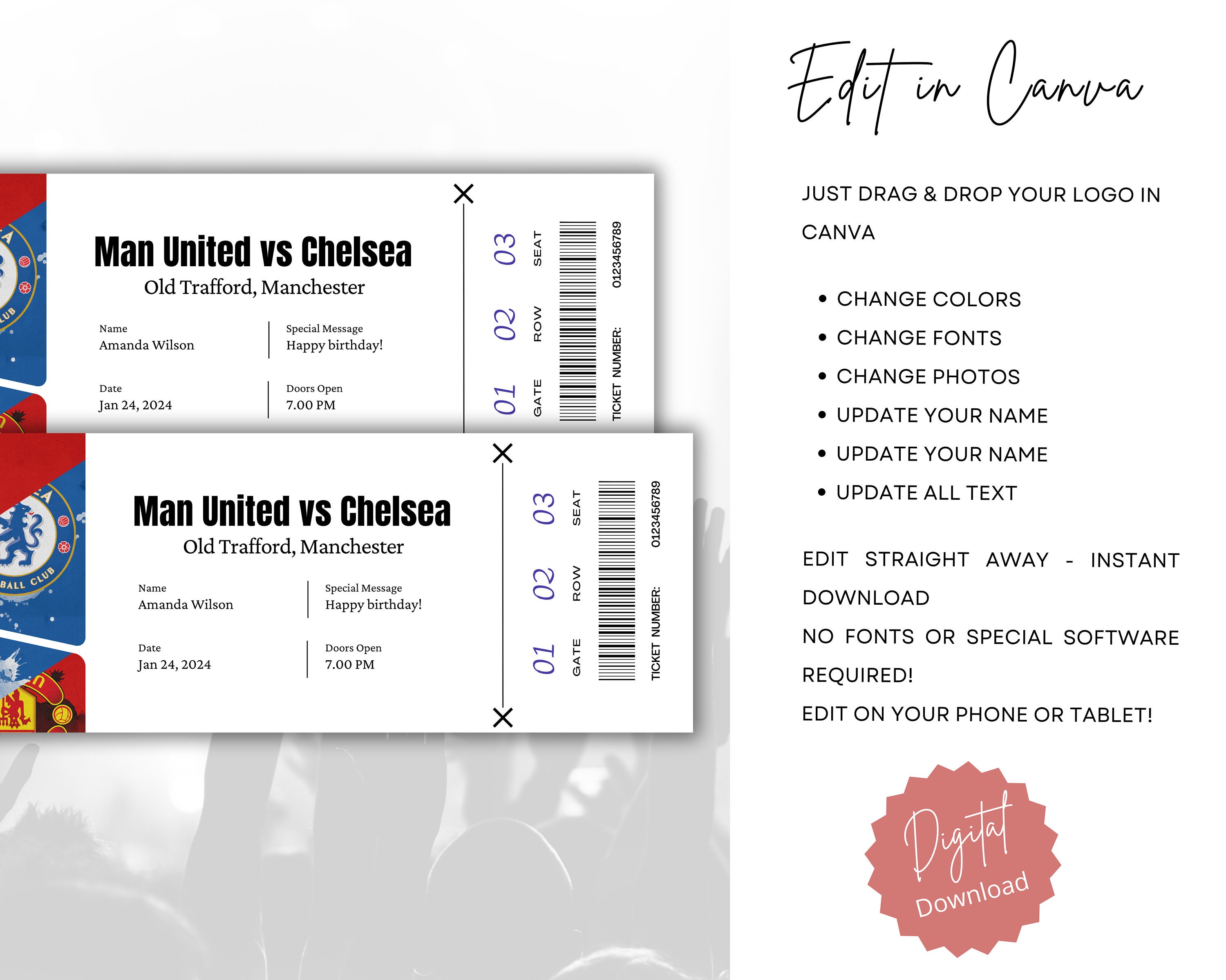 Editable Sports Ticket Template, DIY Sporting Ticket, Custom Sports ...