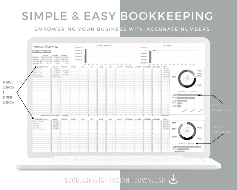 Easy & Simple Bookkeeping Template Google Sheets Income and Expense ...