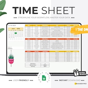 Weekly Time Sheet, Employee Time Tracker, Clock in and Out Timesheet ...