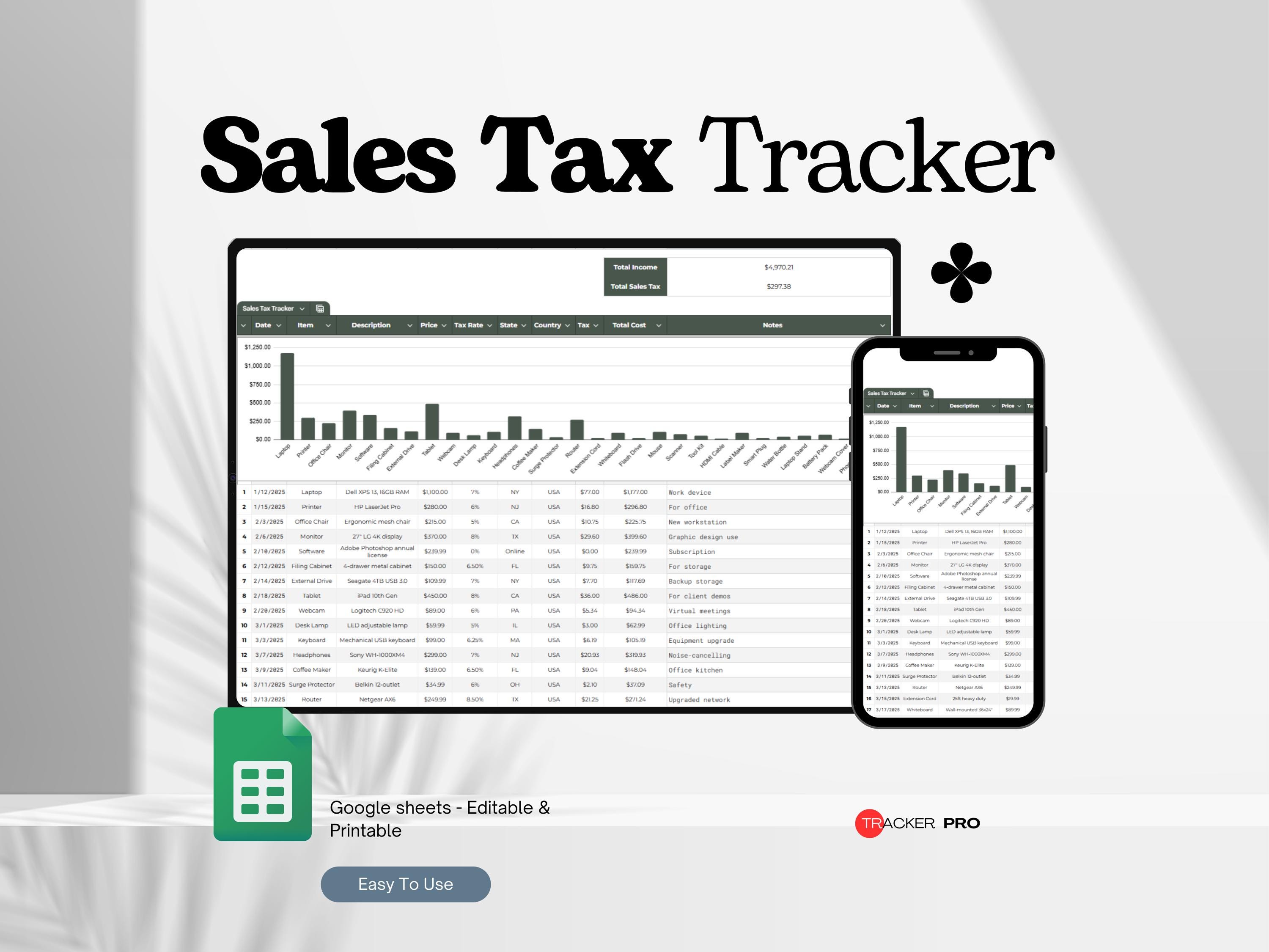 Sales Tax Tracker Spreadsheet Template, Sales Log Small Business Tax ...