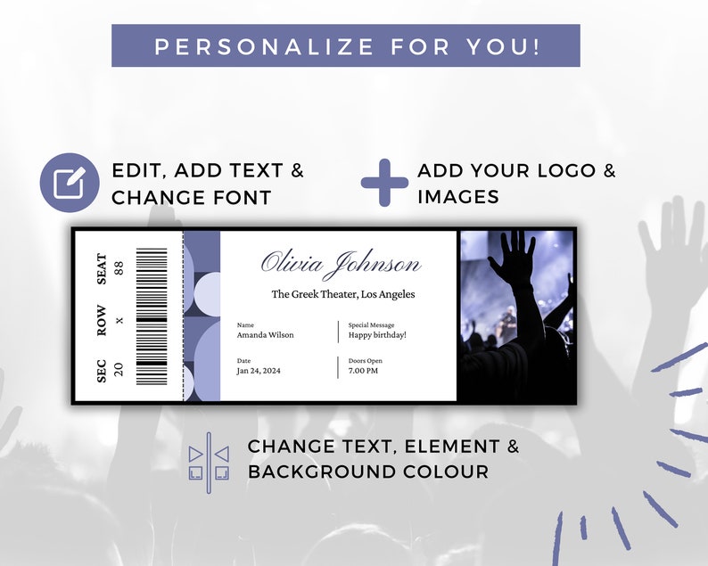 Editable Concert Ticket Template DIY Event Ticket Custom - Etsy
