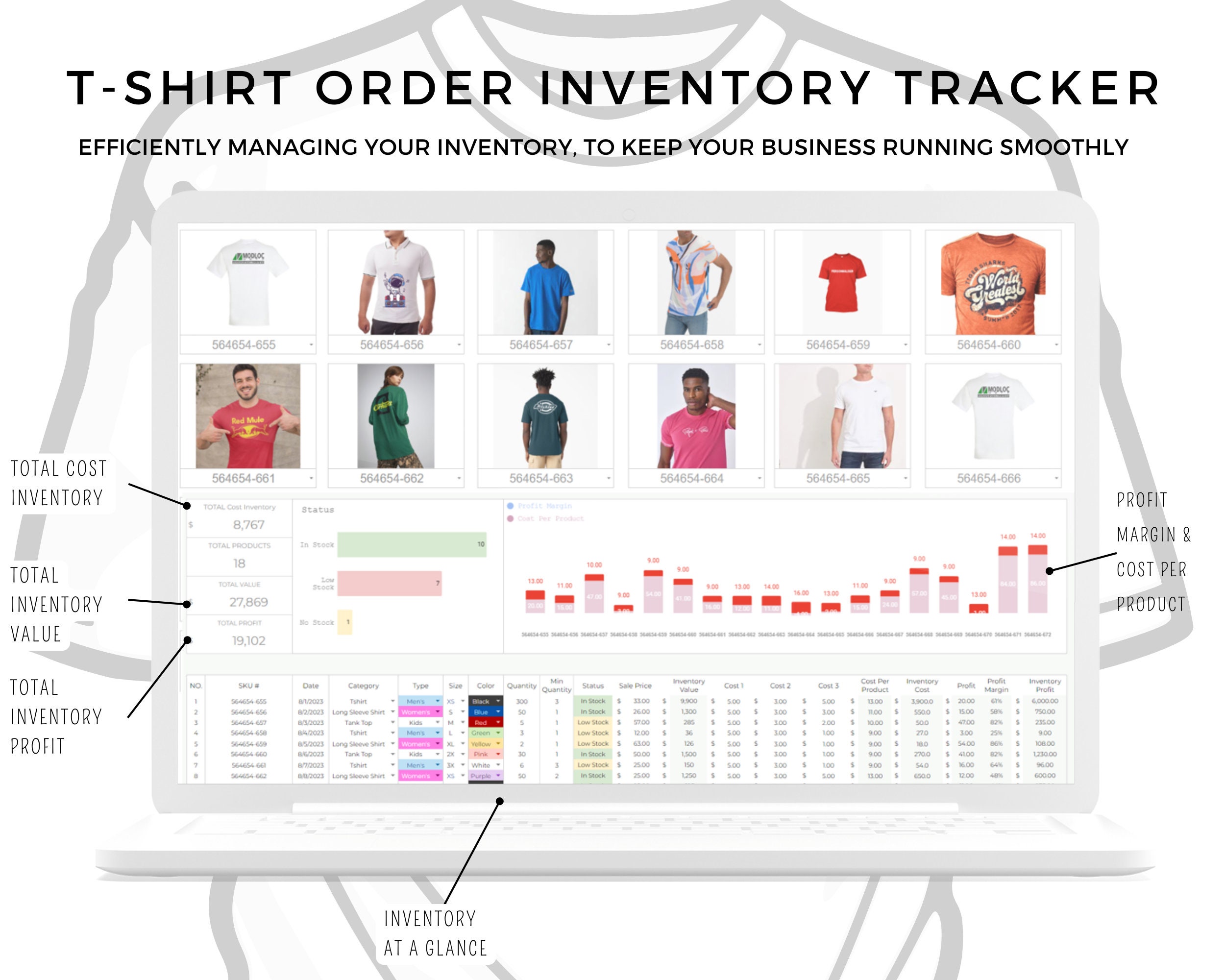 Tshirt Inventory Tracker, Tshirt Inventory Spreadsheet Template, Log ...