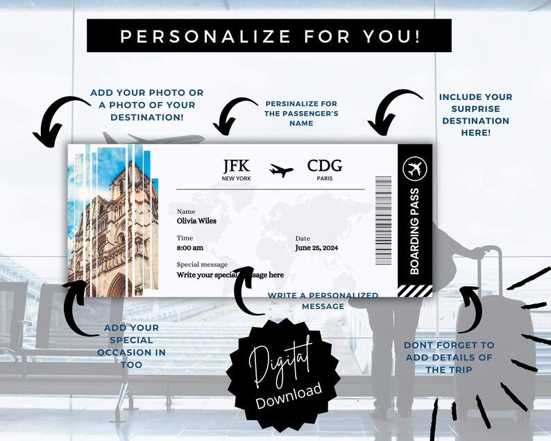 Editable Boarding Pass Template, Canva Boarding Pass, Customizable ...