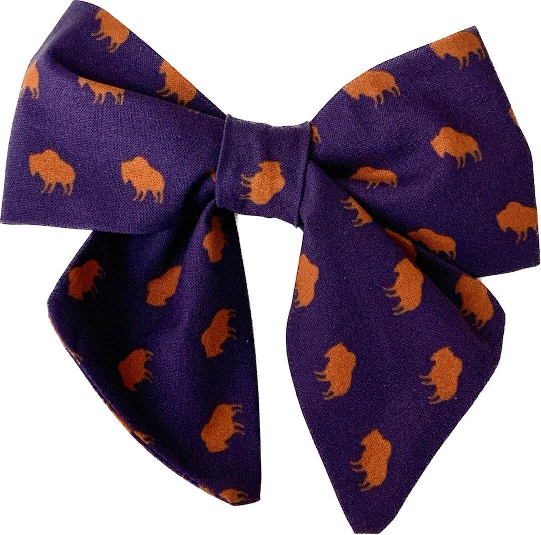 Navy Blue and Orange Bison Sailor Bow for Dog or Cat - Handmade by ...