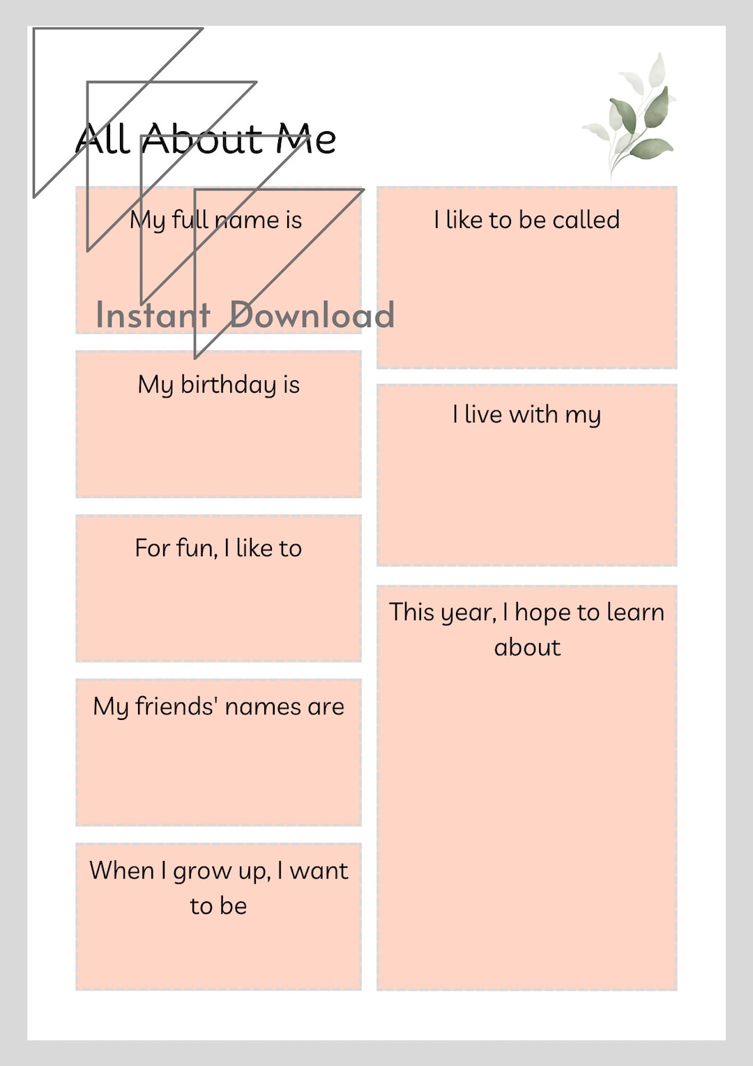 All About Me Packet - Etsy