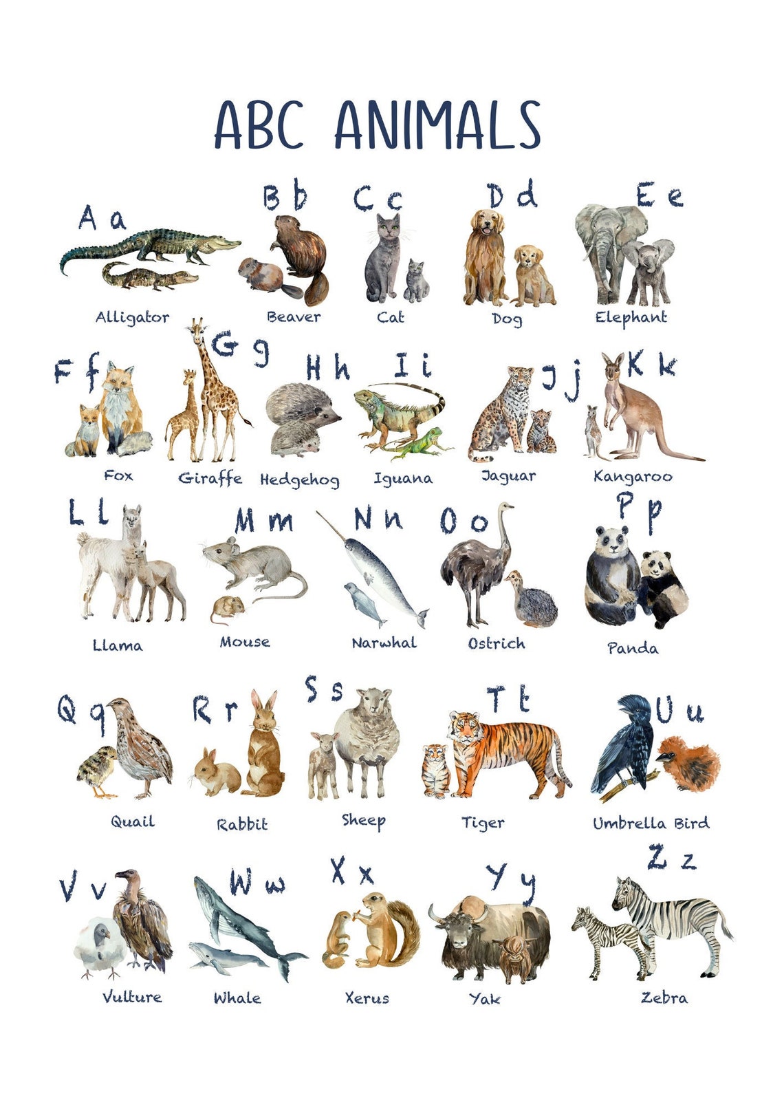 Animals Alphabet Printable - Etsy
