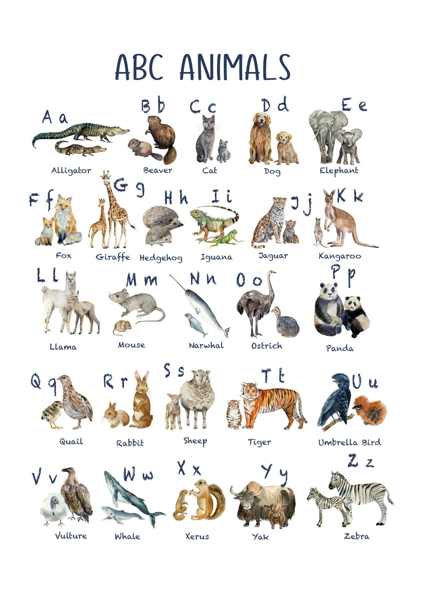 Animals Alphabet Printable - Etsy