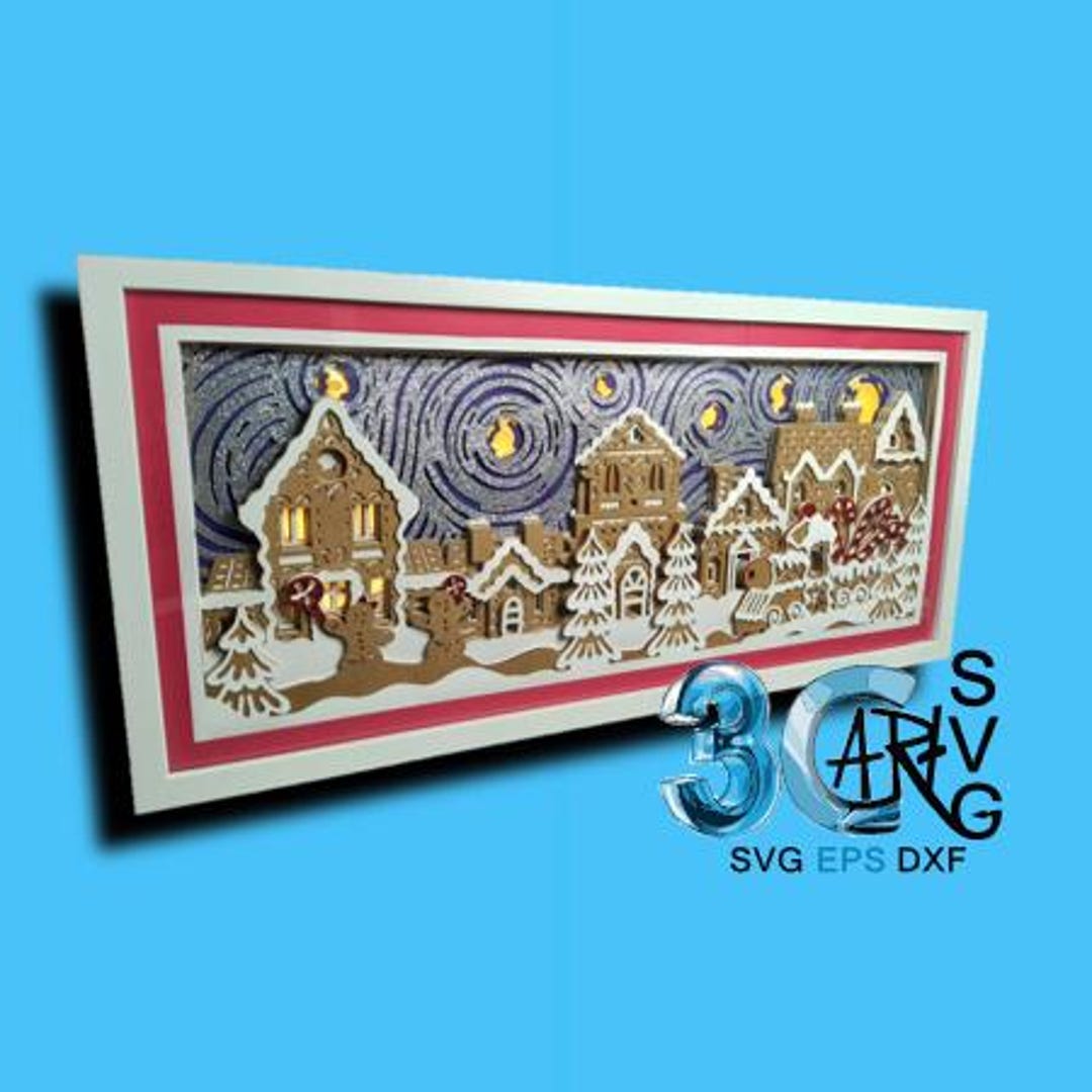 Starry Gingerbread Night 3D Shadow Box 9x20 Design - Etsy