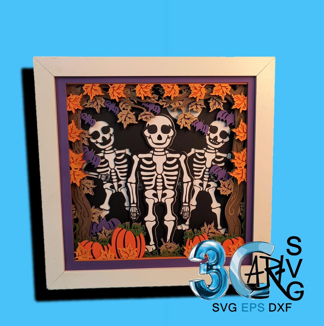 Skeletons in the Fall Pumpkin Patch 3D Shadow Box - Etsy