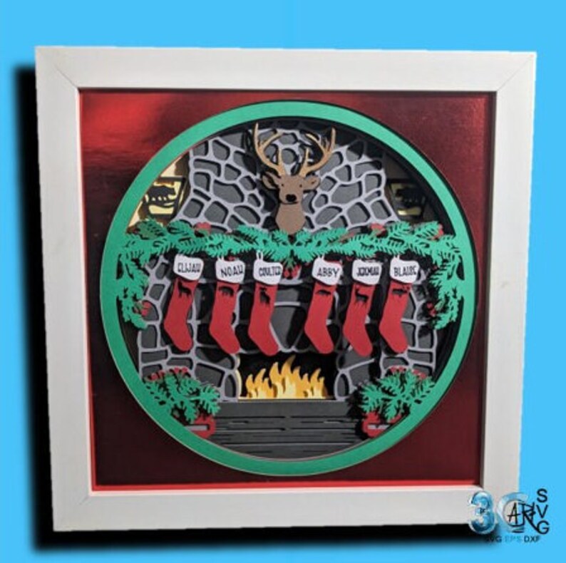 3D Rustic Fireplace With Stockings Shadow Box - Etsy