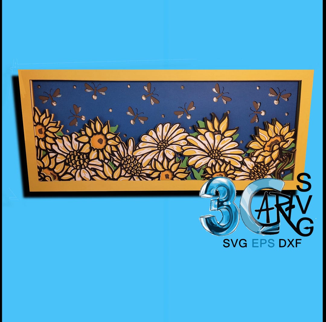 Fireflies and Sunflowers 3D Shadow Box 9x20 - Etsy