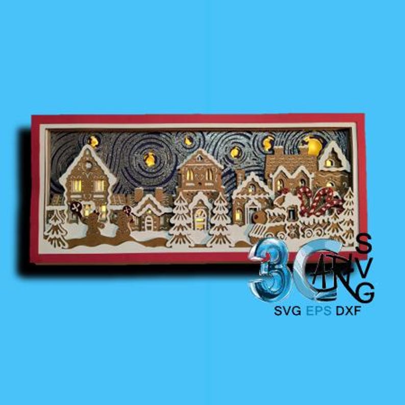 Starry Gingerbread Night 3D Shadow Box 9x20 Design - Etsy