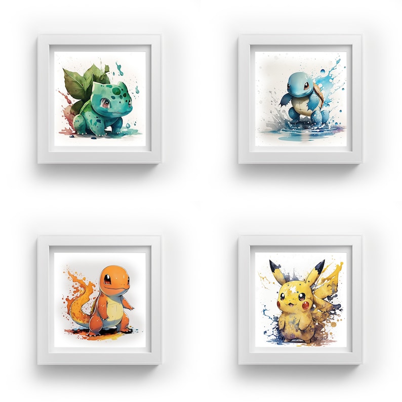 Pokemon Wall Art, Watercolor Digital Nursery Decor for Bedrooms, Digital Prints Featuring ...