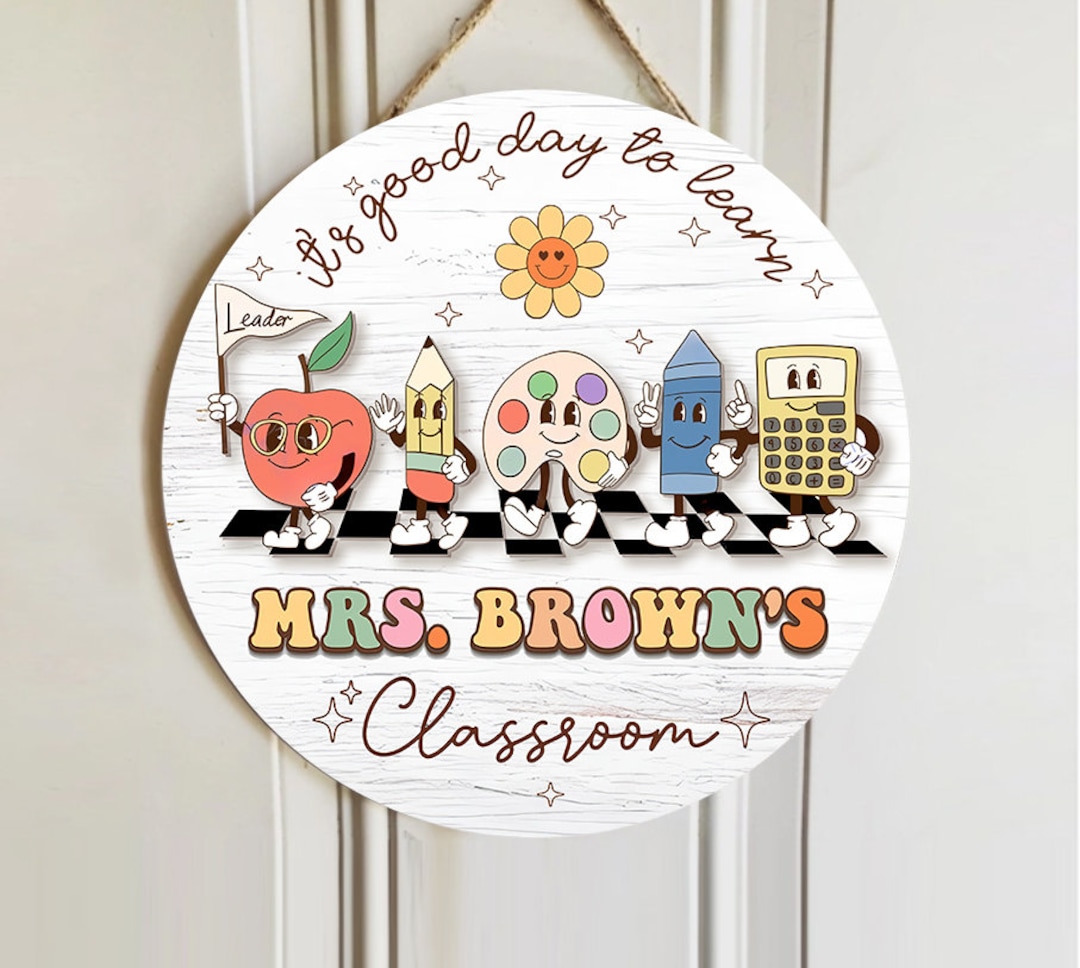 Personalized 3D Teacher Door Sign, Classroom Welcome Sign, Groovy ...