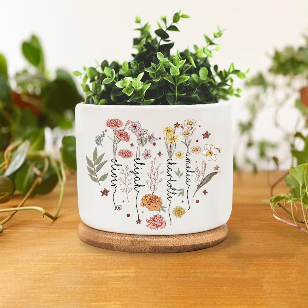 Personalized Birth Month Flower Plant Pot, Custom Flower Pot, Mother's ...