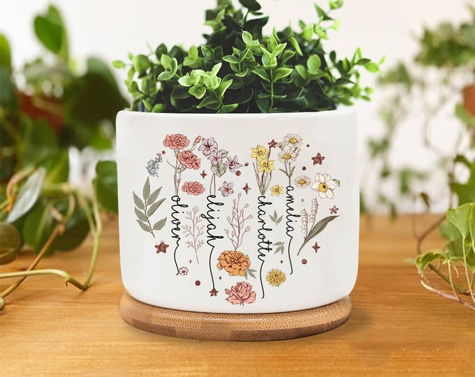Personalized Birth Month Flower Plant Pot, Custom Flower Pot, Mother's ...