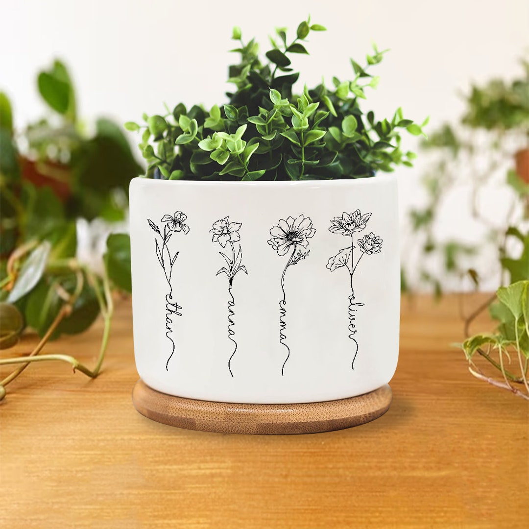 Birth Month Flower Plant Pot, Personalized Mom's Garden Plant Pot ...