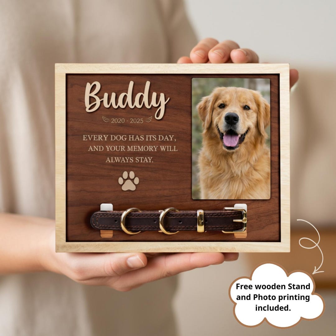 Personalized Dog Memorial Frame With Photo & Collar Holder, Custom Pet ...