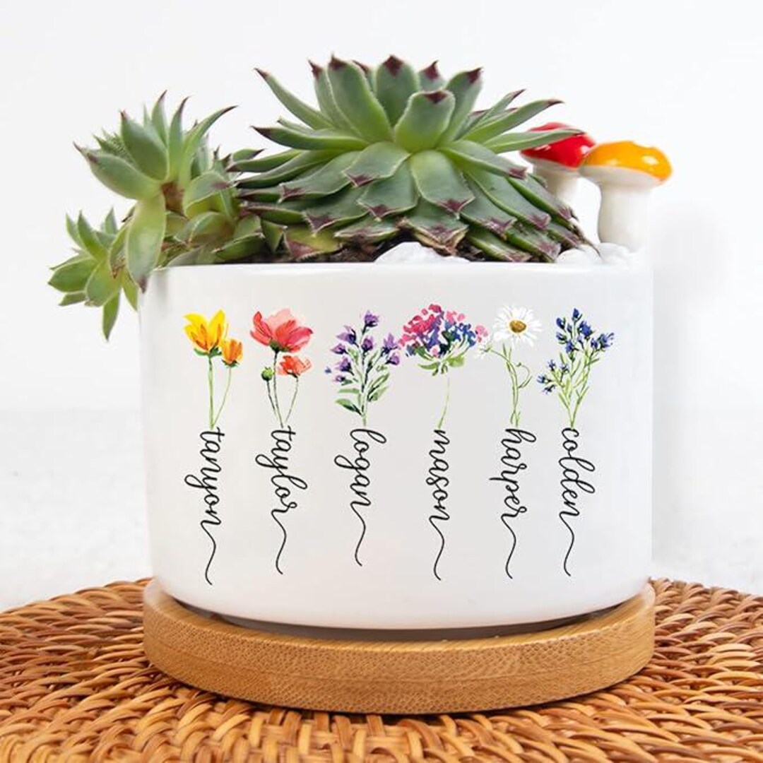 Personalized Birth Flower Pots, Grandma's Garden Mini Plant Pot ...