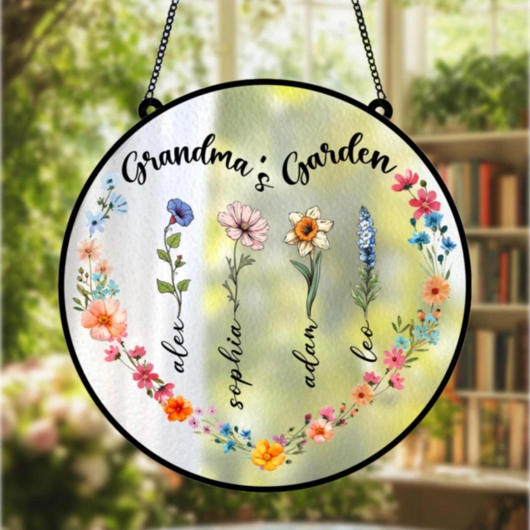 Birth Month Flowers Stain Glass Suncatcher, Mom's Garden Gift, Floral ...