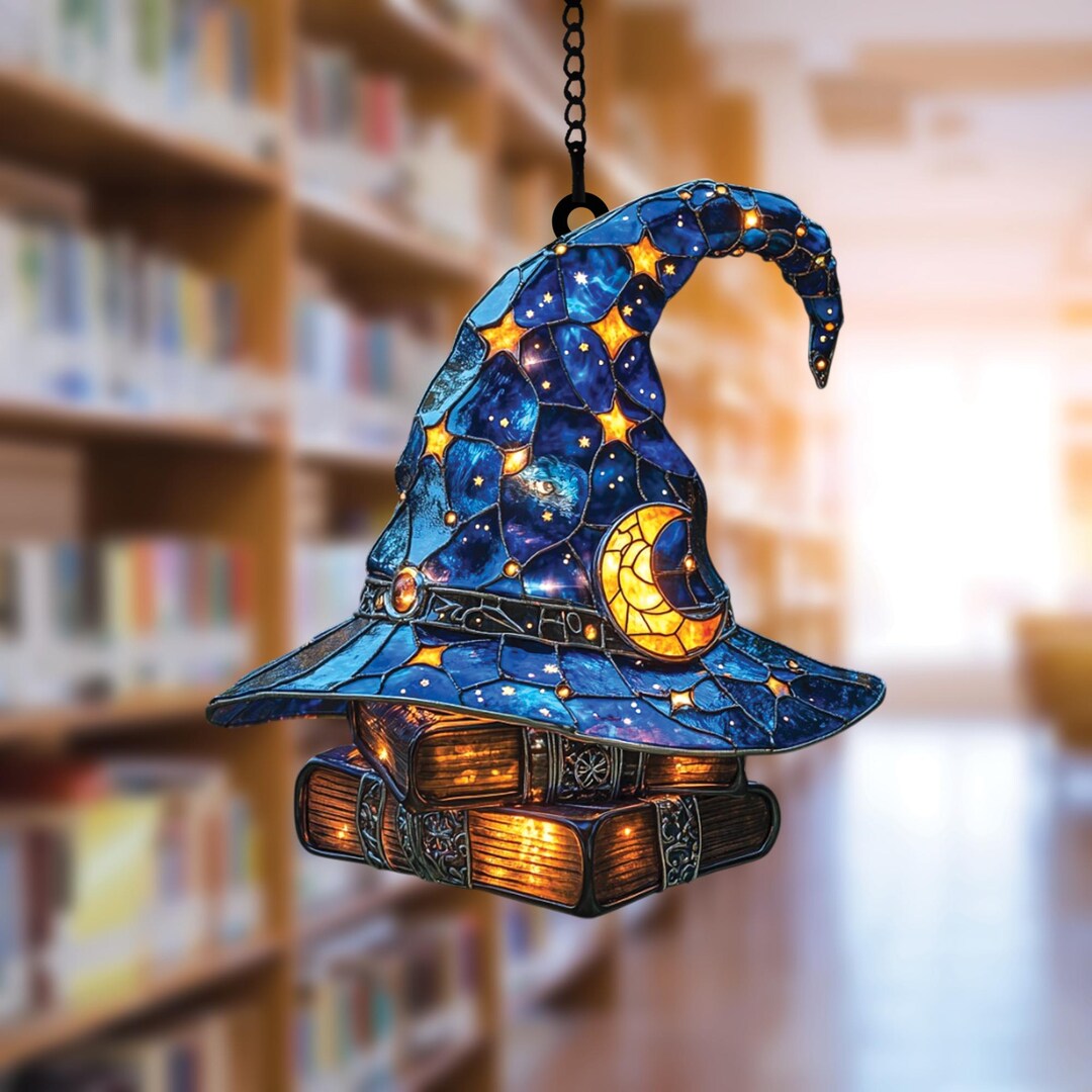 Magic Hat Acrylic Suncatcher, Witch Hat Window Hanging With Starry ...