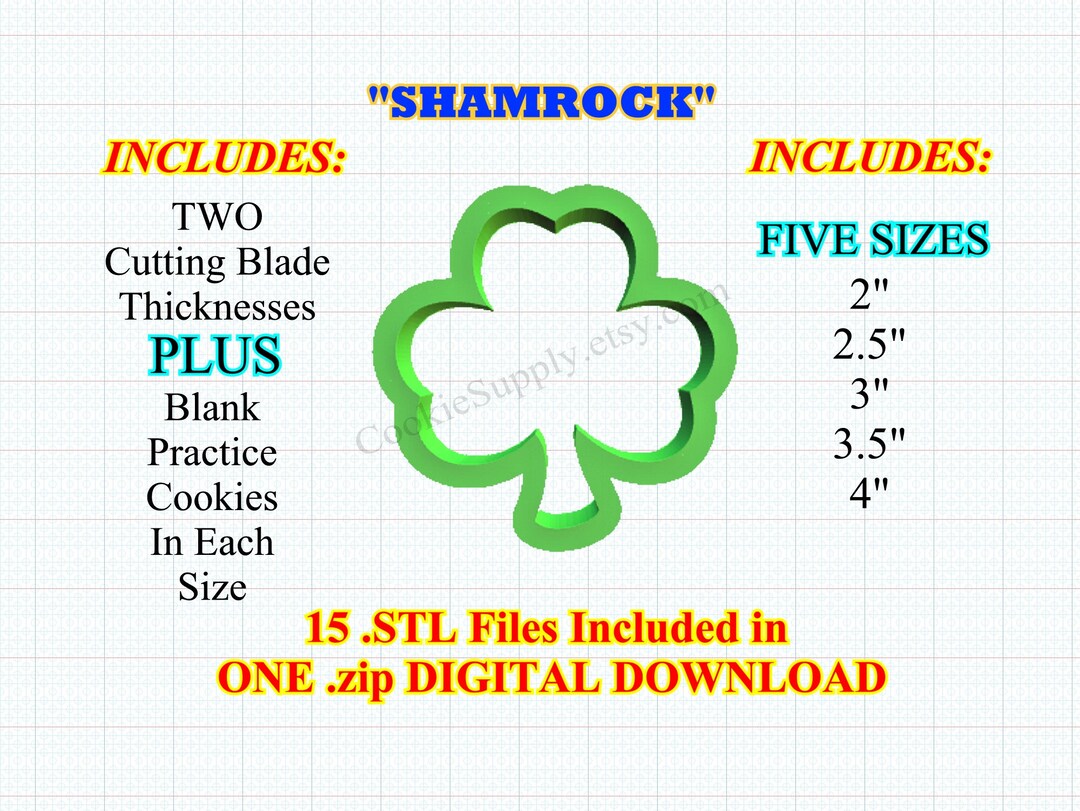SHAMROCK Cookie Clay Fondant Cutters Reusable Practice Blanks .stl ...