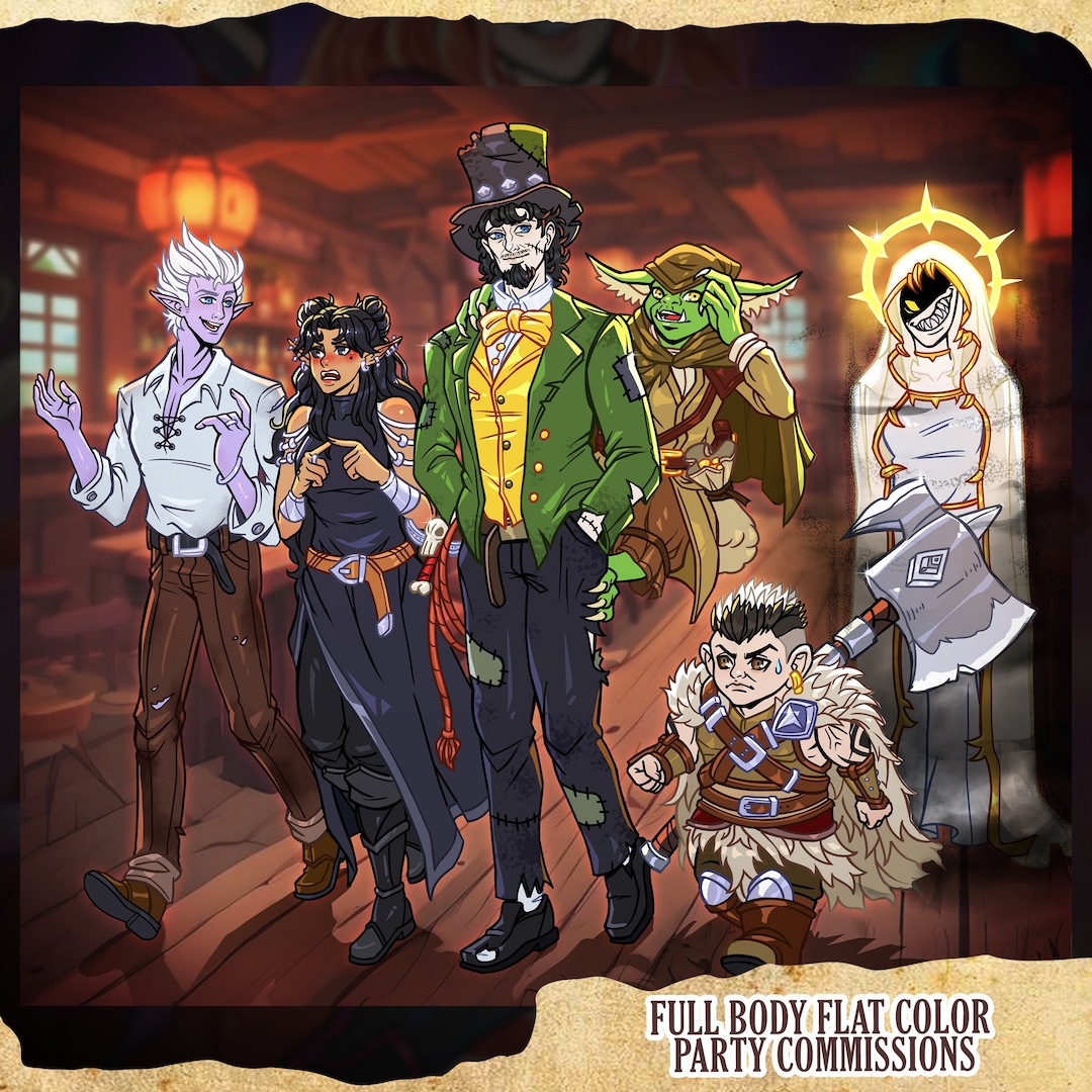 Art Group Commission Dnd Character Design Custom Party Gift Portrait