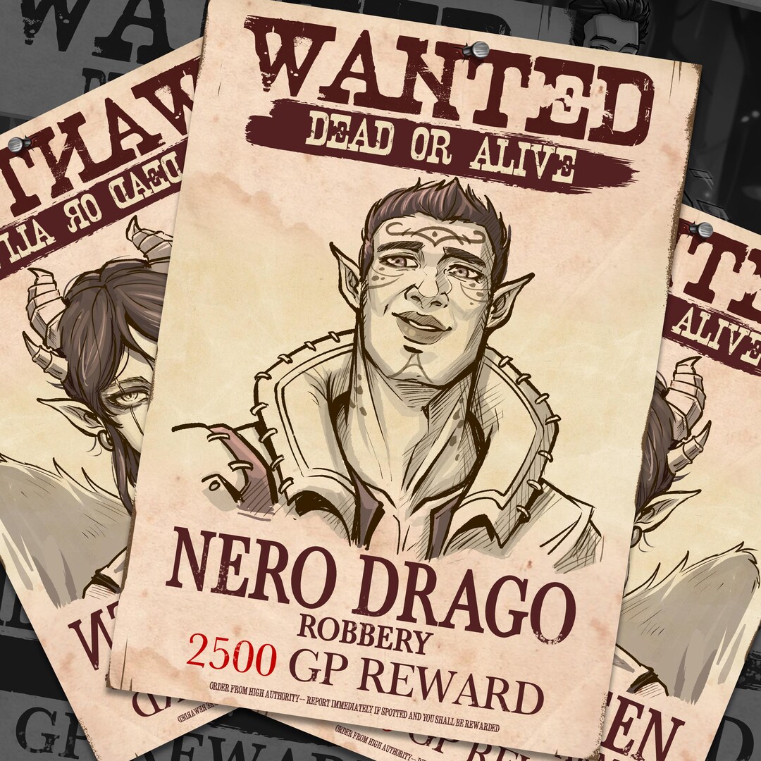 Custom Dnd Wanted Portrait Baldur's Gate Commision Gift Art Printable ...