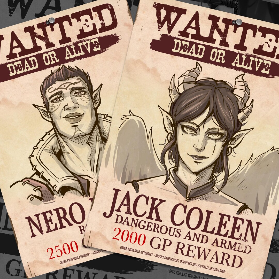 Custom DND Portrait Wanted Poster Baldur's Gate Commision Gift Art ...