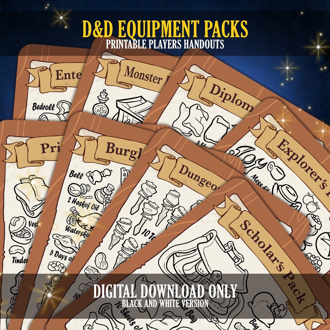 DND Equipment Packs, Visual Aid Complete Item Cards, Dungeon Master's ...