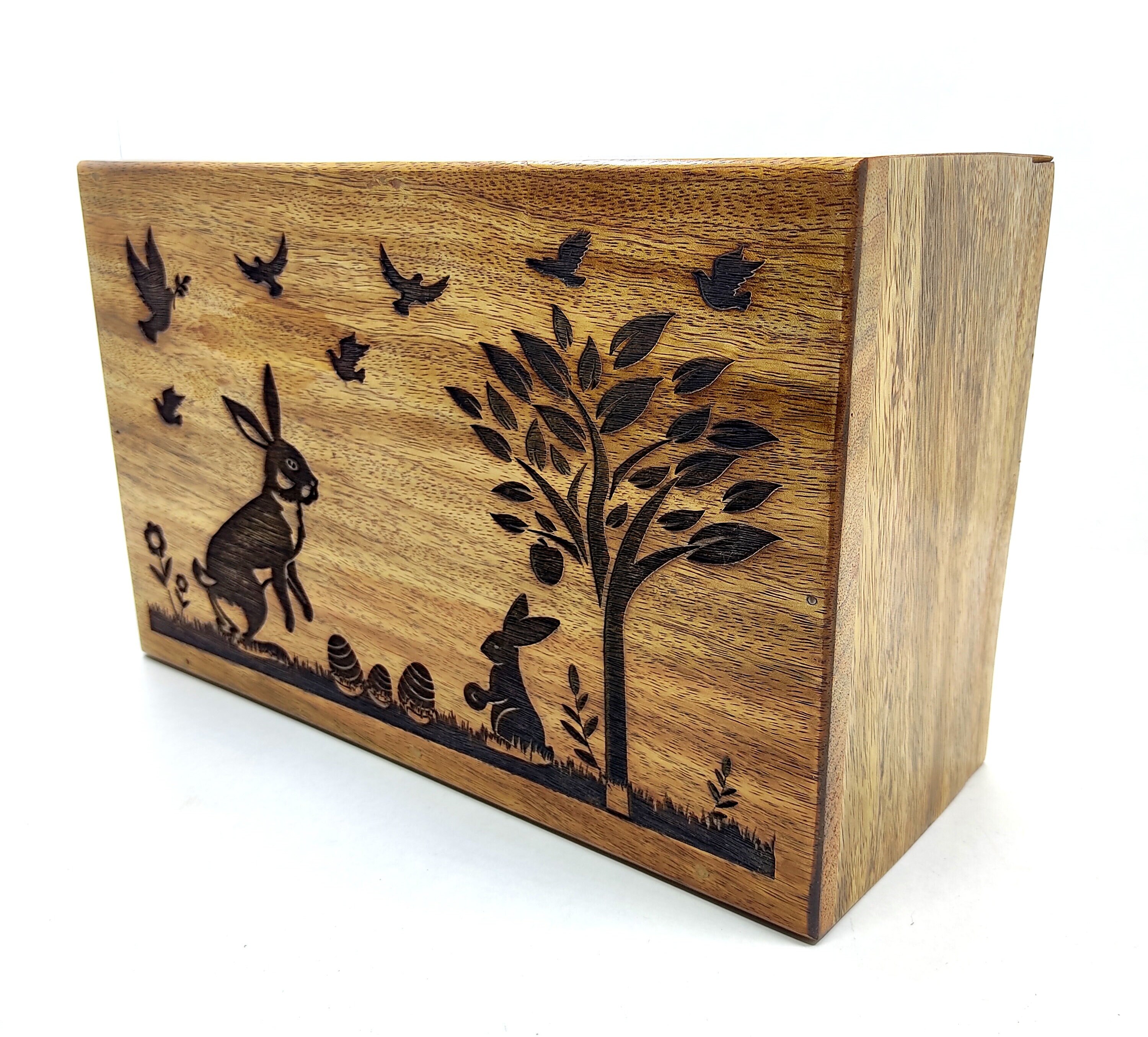 Antique Human Urn Box Rabbit and Her Baby in the Forest Engraved Design ...