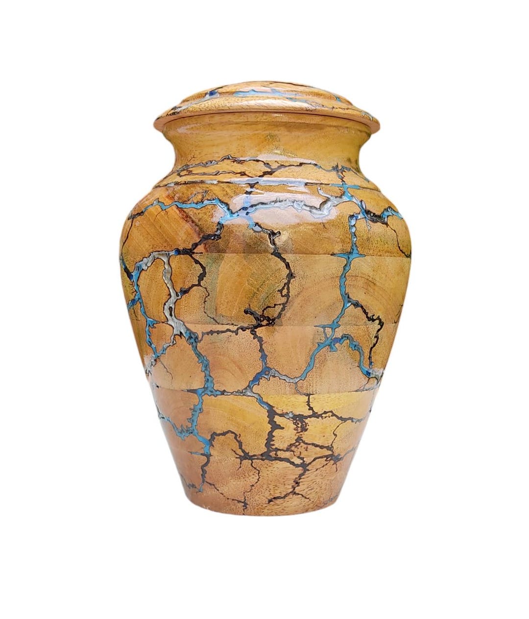 Handmade Mango Wood Urn Jar Electric Shock Design for Human Ashes Adult ...