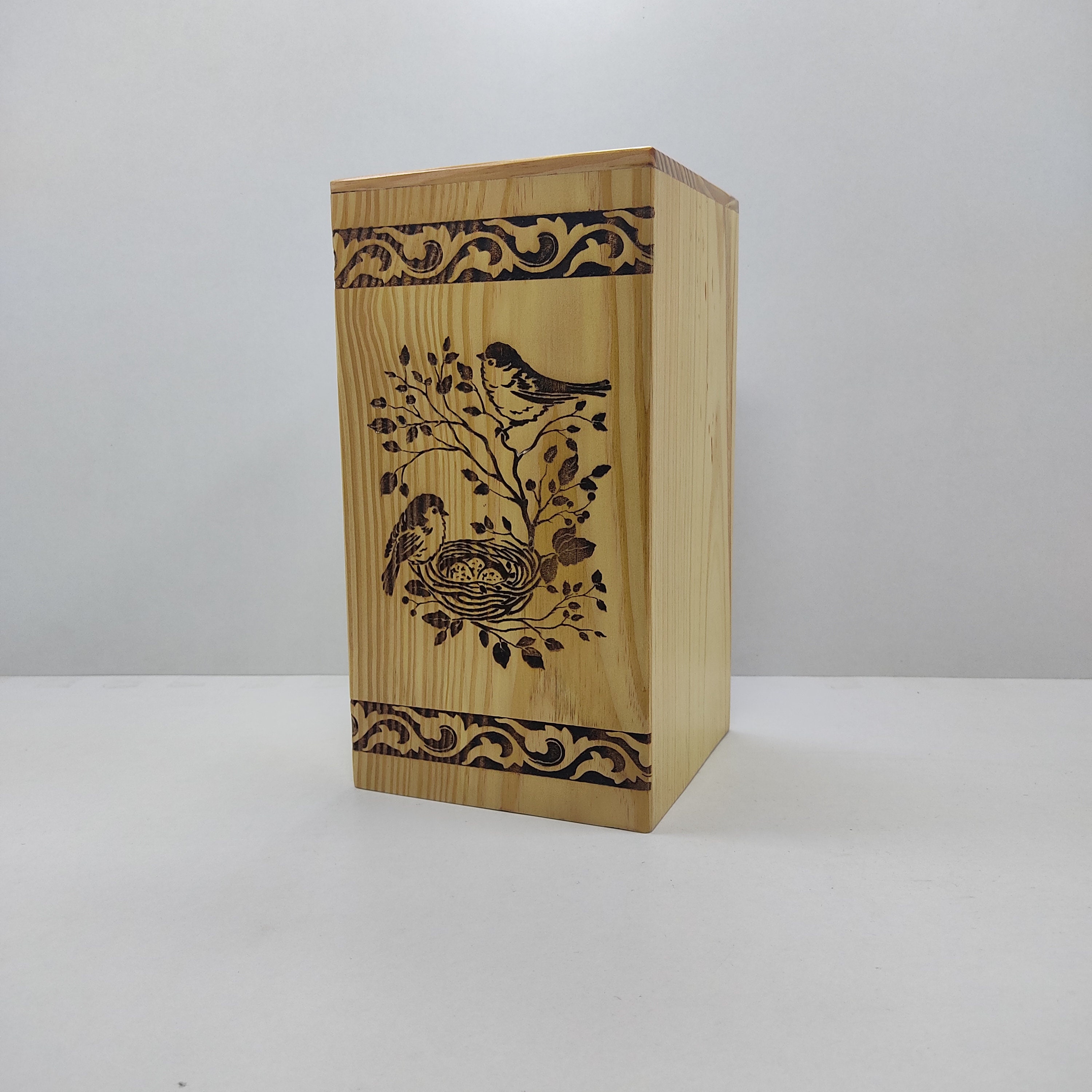 Wooden Urn Ashes Storage Box Tree Birds Design for Human Ashes Storage ...