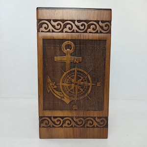 Wooden Urn Ashes Storage Box Beautiful Design Anchor With Compass ...