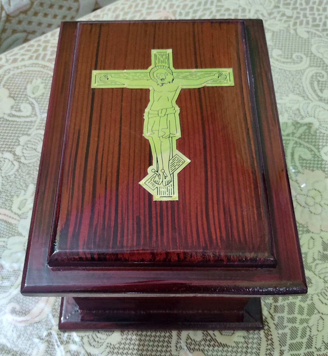 MDF Urn Ashes Storage Box Etching Jesus Brass Cross Design Adult Male ...