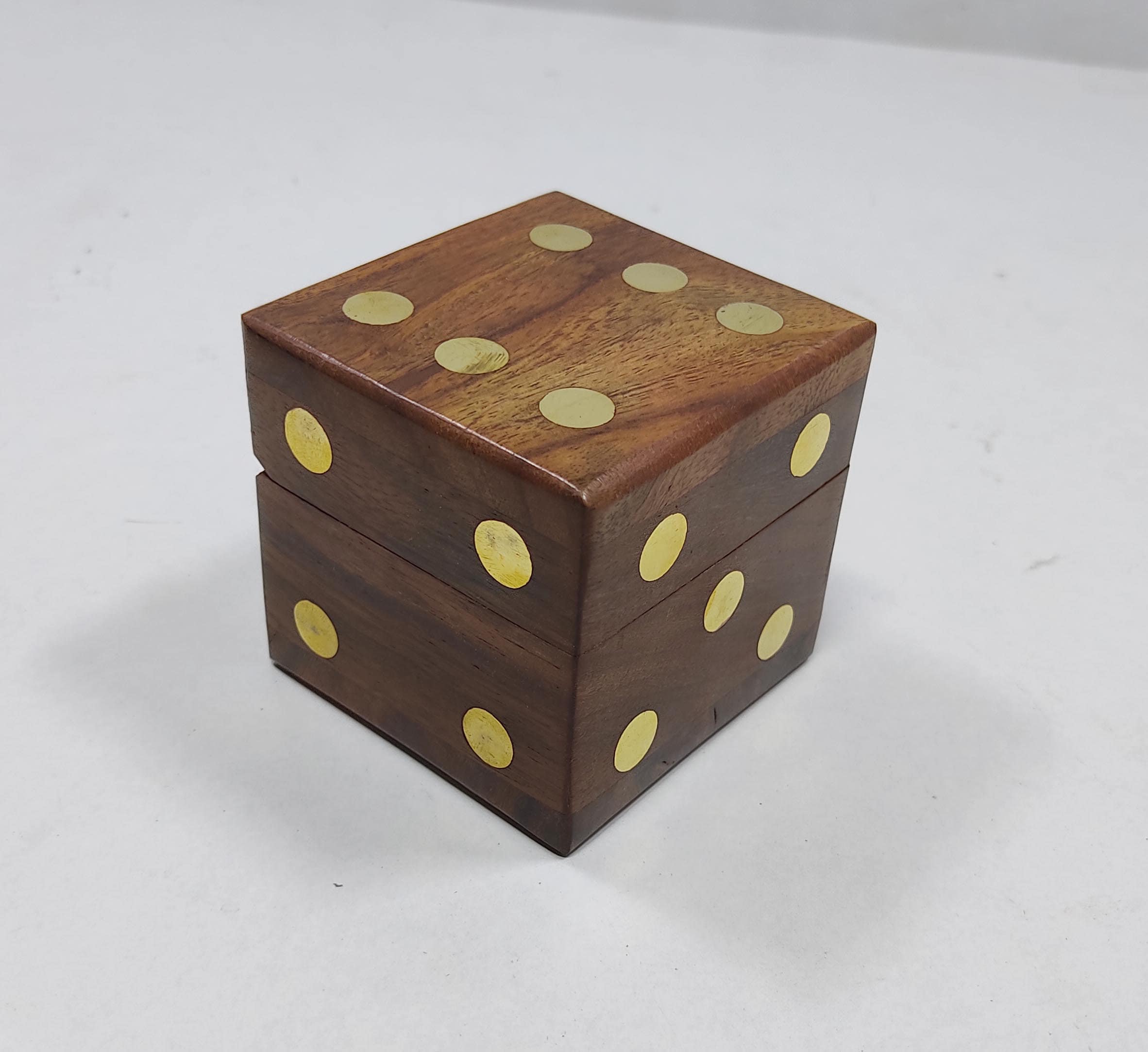 Wood & Brass Inlay Dice Games Box Sets Come With 5 Dice in Storage Box ...