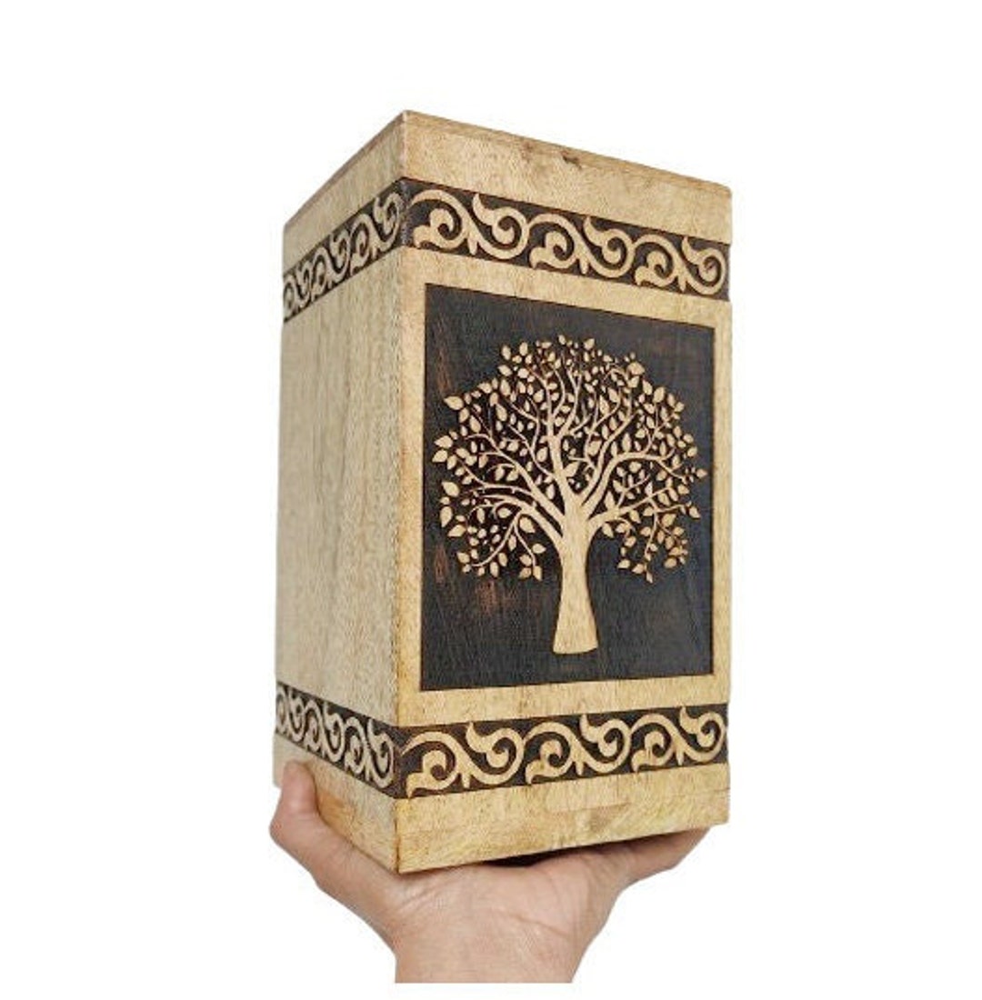 Wooden Urn Ashes Storage Box Tree Engraving Design Large Urn ...