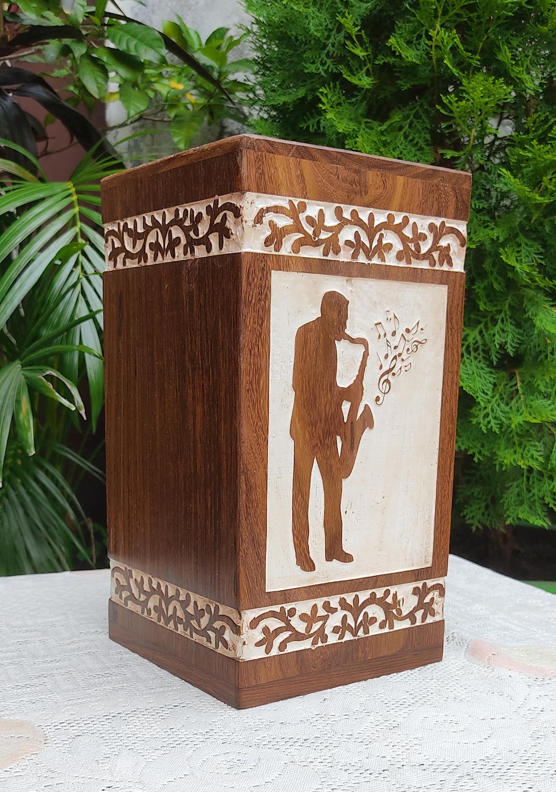 Handmade Rosewood Cremation Urn – Saxophone Design, Large Funeral Ashes ...