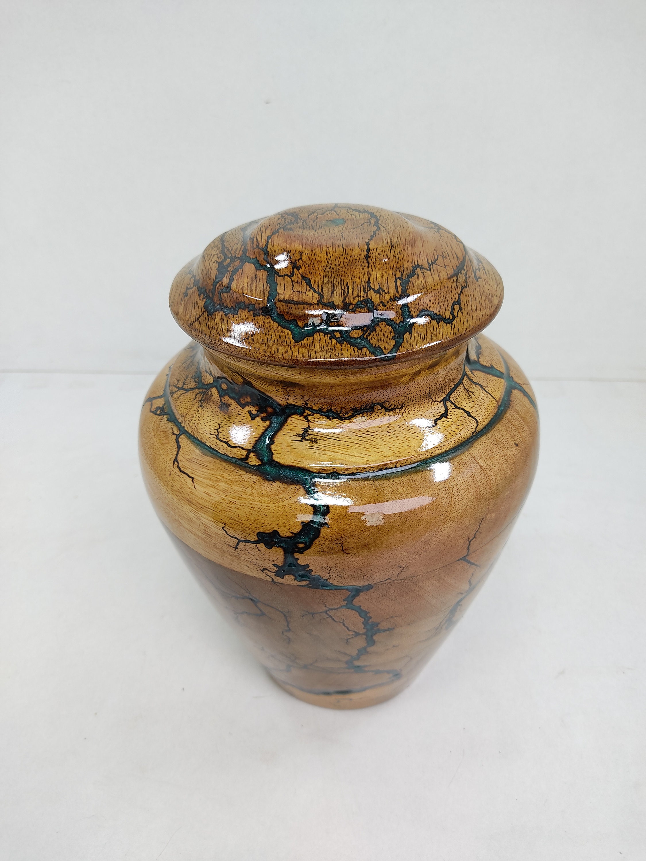 Handmade Mango Wood Urn Jar Electric Shock Design for Human Ashes Adult ...