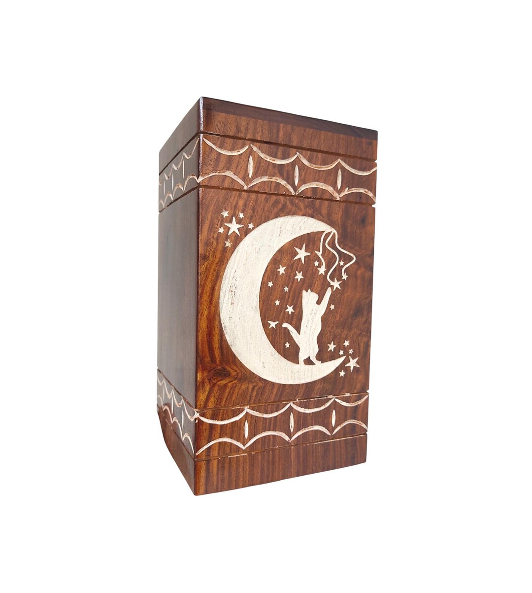 Wooden Urn Ashes Storage Box Cat Moon White Engraving Design Large Urn ...
