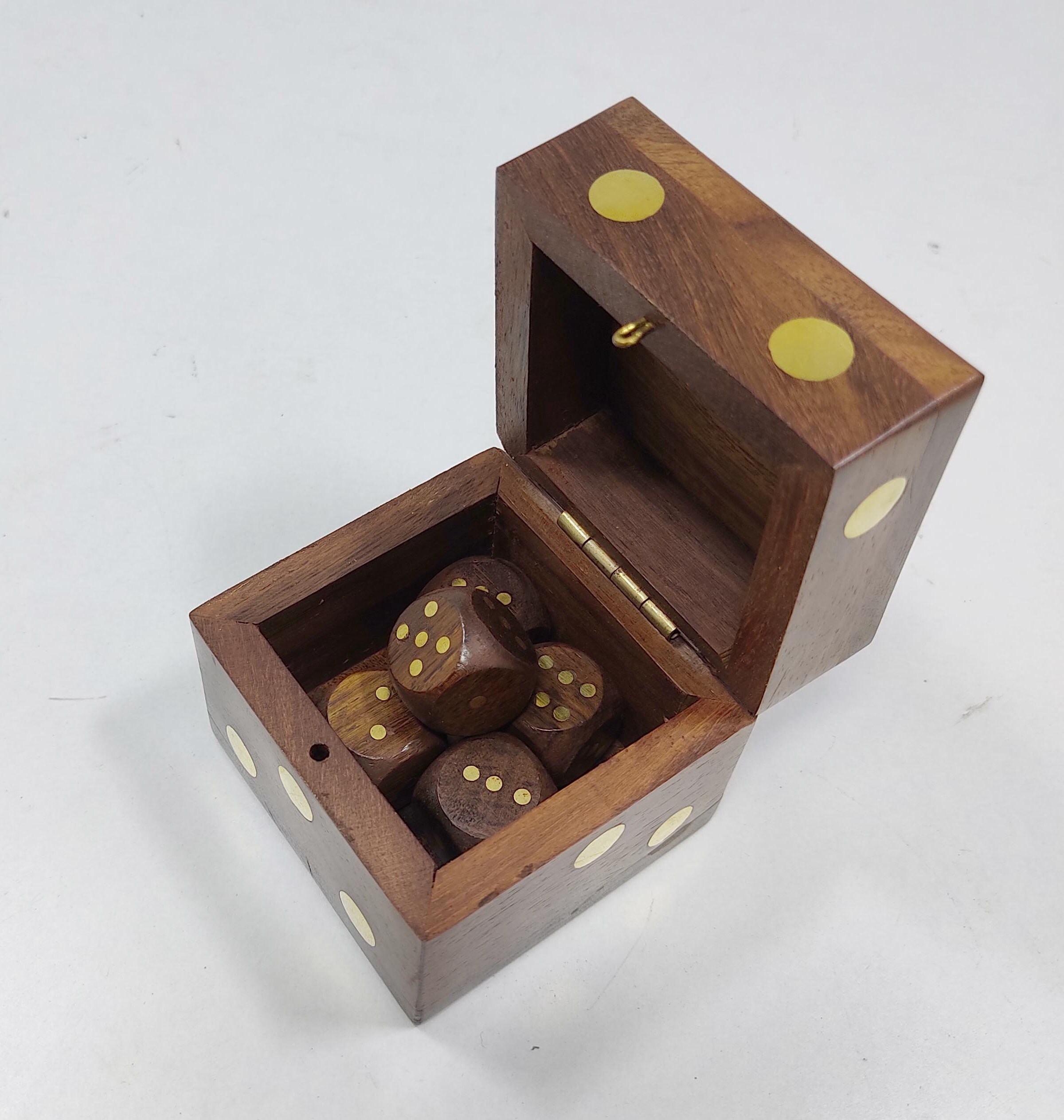 Wood & Brass Inlay Dice Games Box Sets Come With 5 Dice in Storage Box ...